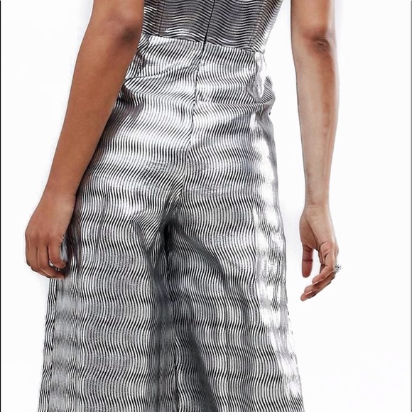 ASOS | Pants & Jumpsuits | Split Leg Silver Jacquard Bandeau Jumpsuit ...